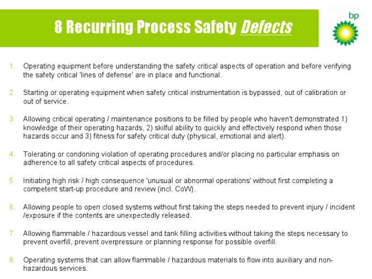 8 Recurring Process Safety Defects - BP | PDF