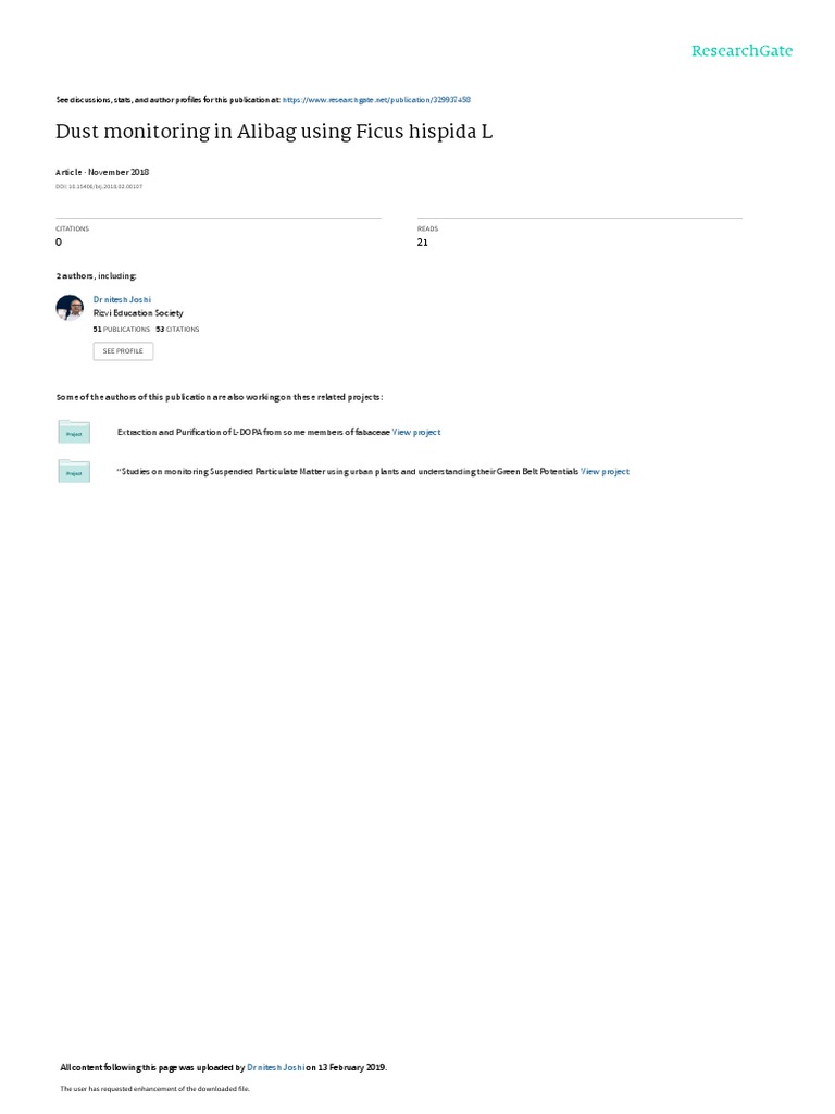 Dust Monitoring in Alibag Using Ficus Hispida L PDF | PDF | Atmosphere Of Earth | Dust