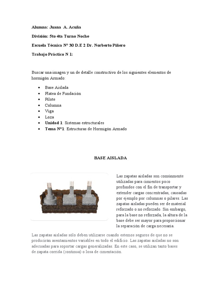 Informacion TP 1 Base Aislada | PDF | Fundación (Ingeniería) | Construyendo tecnología