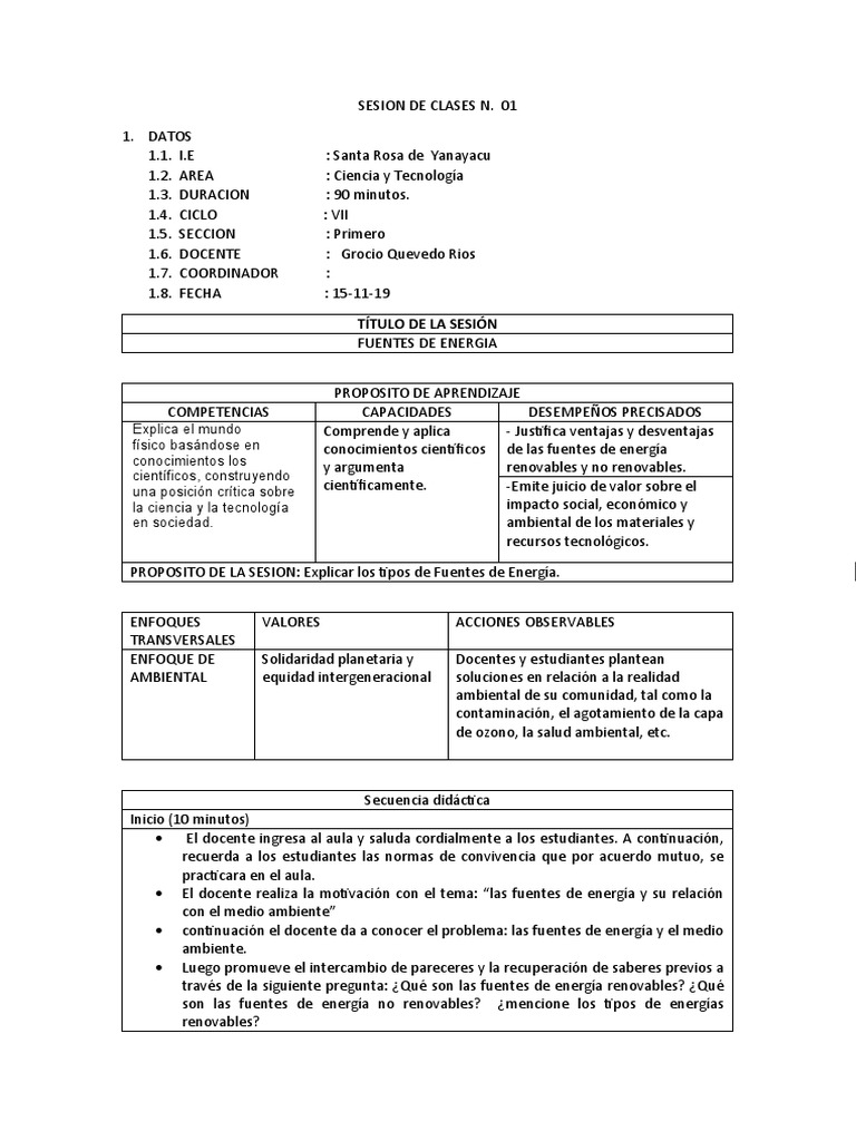 SESION DE CLASES N1 Fuentes de Energia | PDF | Energía renovable ...