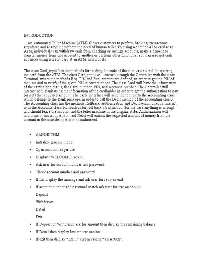 Synopsis | PDF | Automated Teller Machine | Personal Identification Number