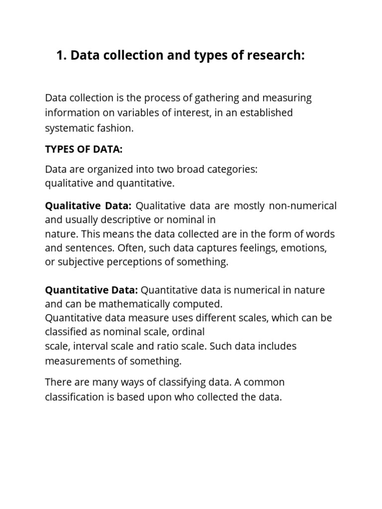 Data Collection and Types of Research | PDF | Level Of Measurement | Data