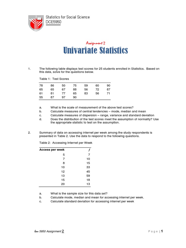 Univariate Statistics Assignment Guide | PDF | Median | Standard Deviation