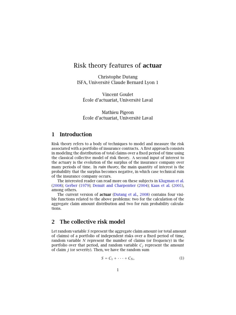 Risk Theory Features of Actuar: Christophe Dutang ISFA, Université ...