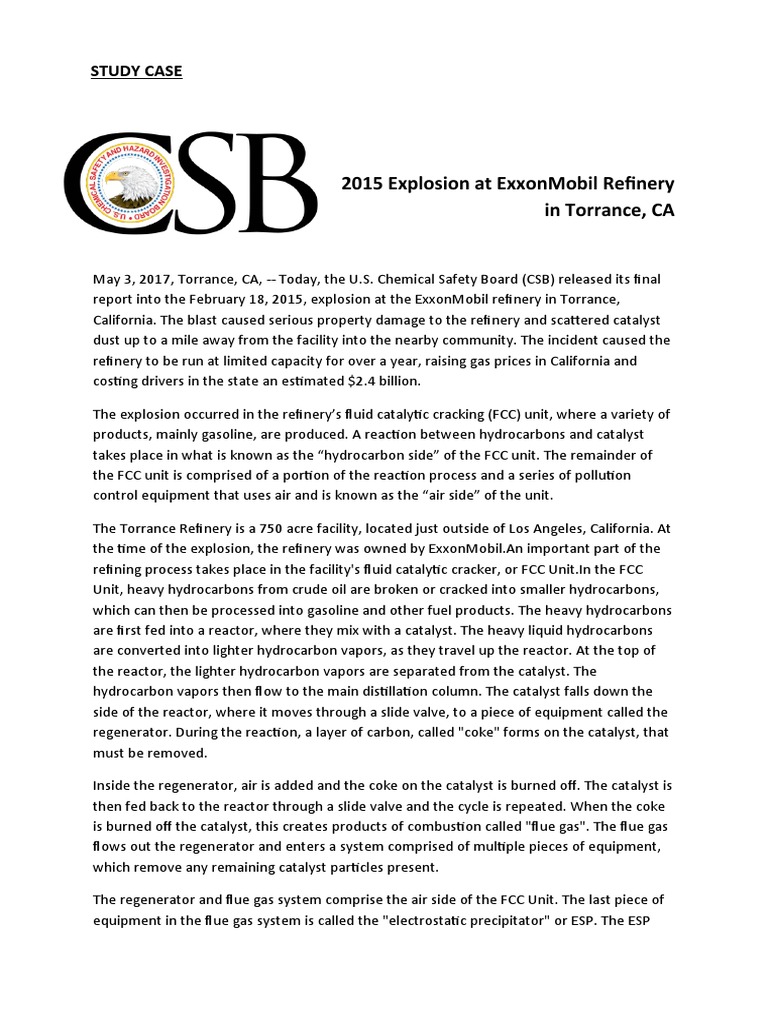 CSB Study Case | PDF | Oil Refinery | Chemical Process Engineering