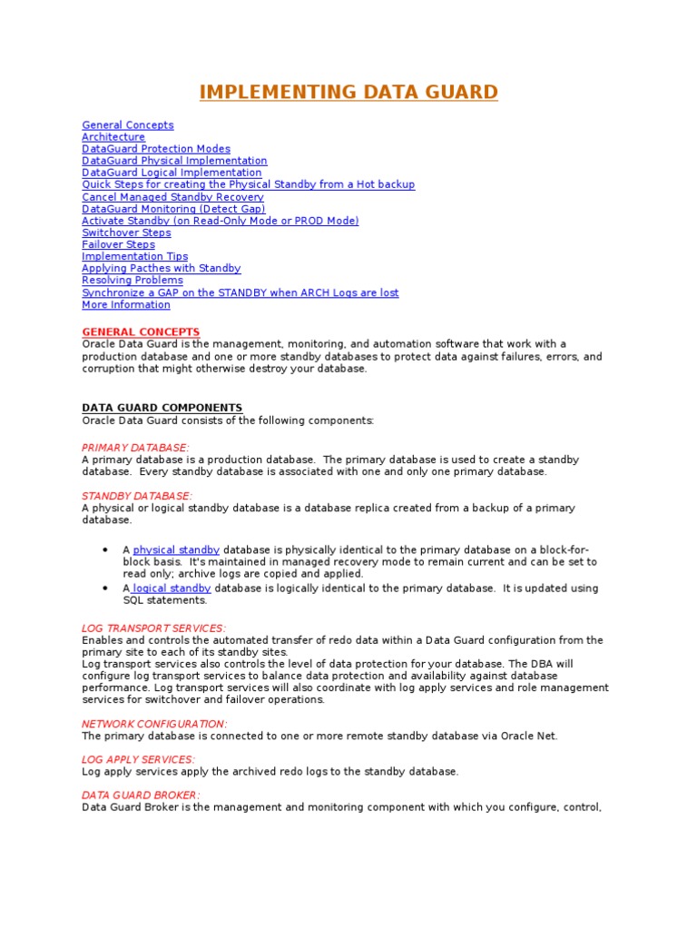 Implementing Data Guard | PDF | Information Science | Databases