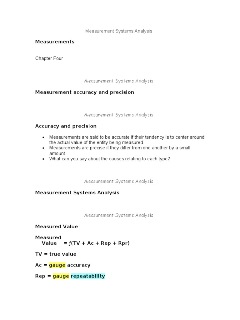 Measurements Measurement Systems Analysis Pdf Accuracy And