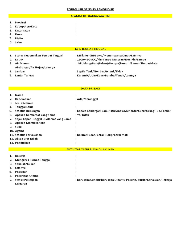 Formulir Sensus Penduduk | PDF