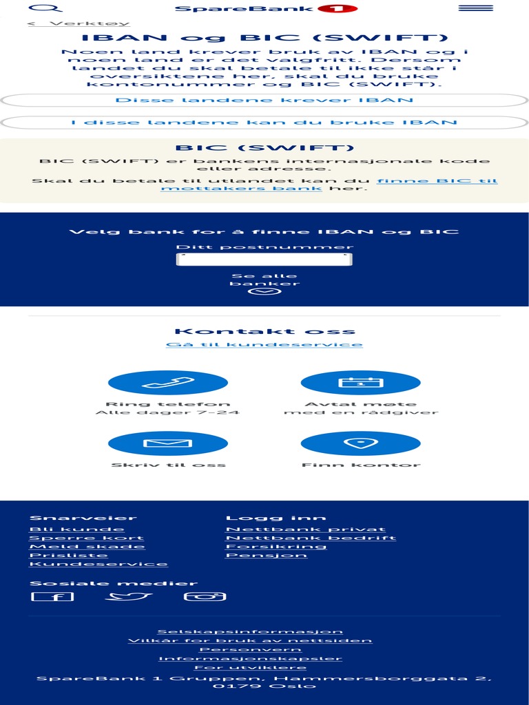 IBAN Og BIC (SWIFT) SpareBank 1 PDF | PDF