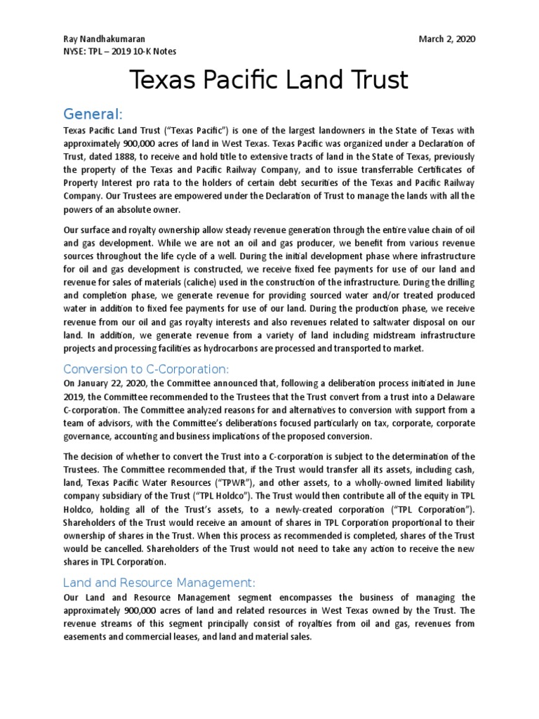 Texas Pacific Land Trust 10K Notes | PDF | Trust Law | Royalty Payment