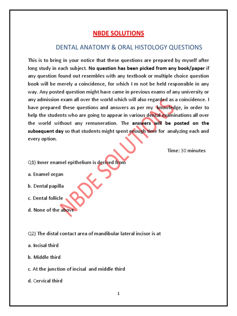 Dental Anatomy Exam Questions & Answers | PDF | Animal Anatomy | Dental ...