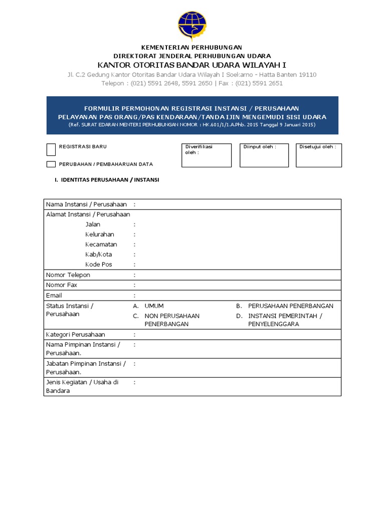 Formulir Registrasi Perusahaan Bandara | PDF | Bisnis