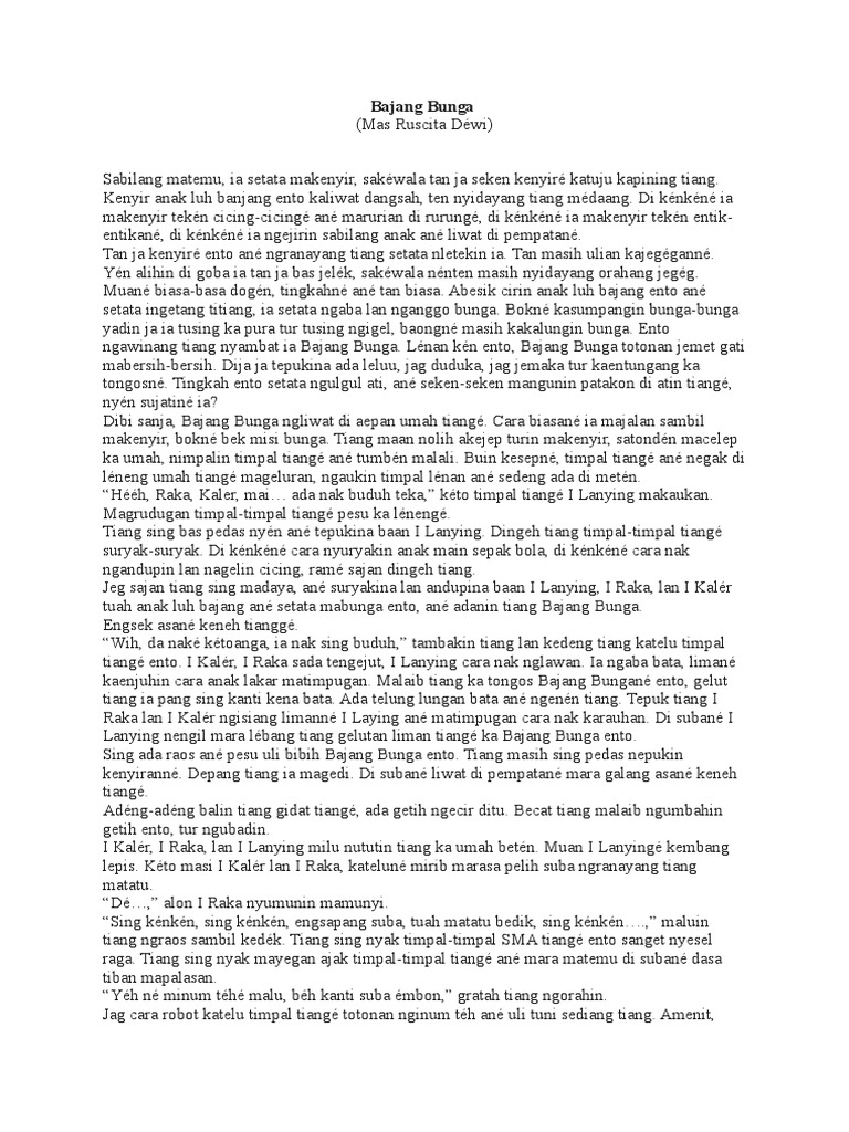 Cerpen Bahasa Bali (Bajang Bunga) | PDF