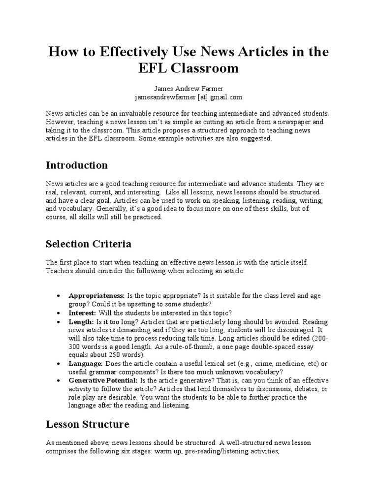 How To Effectively Use News Articles in The EFL Classroom | PDF ...