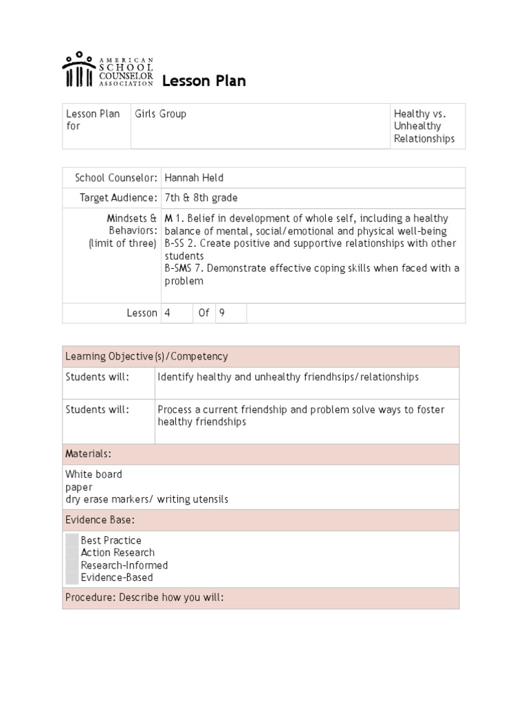 Healthy Friendships Lesson Plan for Girls | PDF | Friendship | Lesson Plan