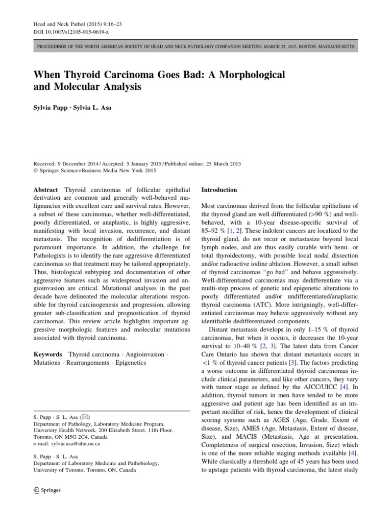 When Thyroid Carcinoma Goes Bad - A Morphological and Molecular ...