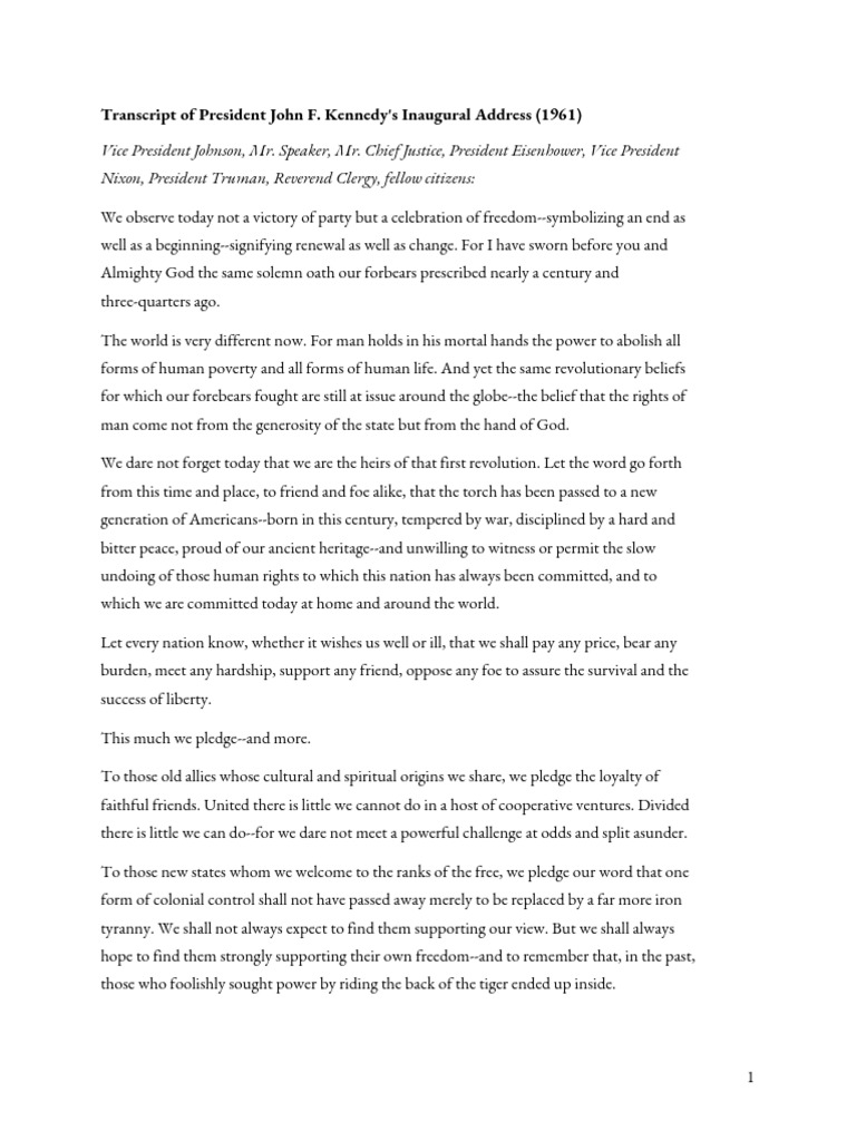 JFK Speech PDF | PDF | John F. Kennedy
