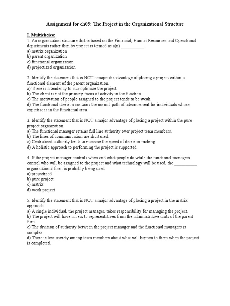 Assignment For ch05 Project in Organizational Structure | PDF | Organizational Structure ...