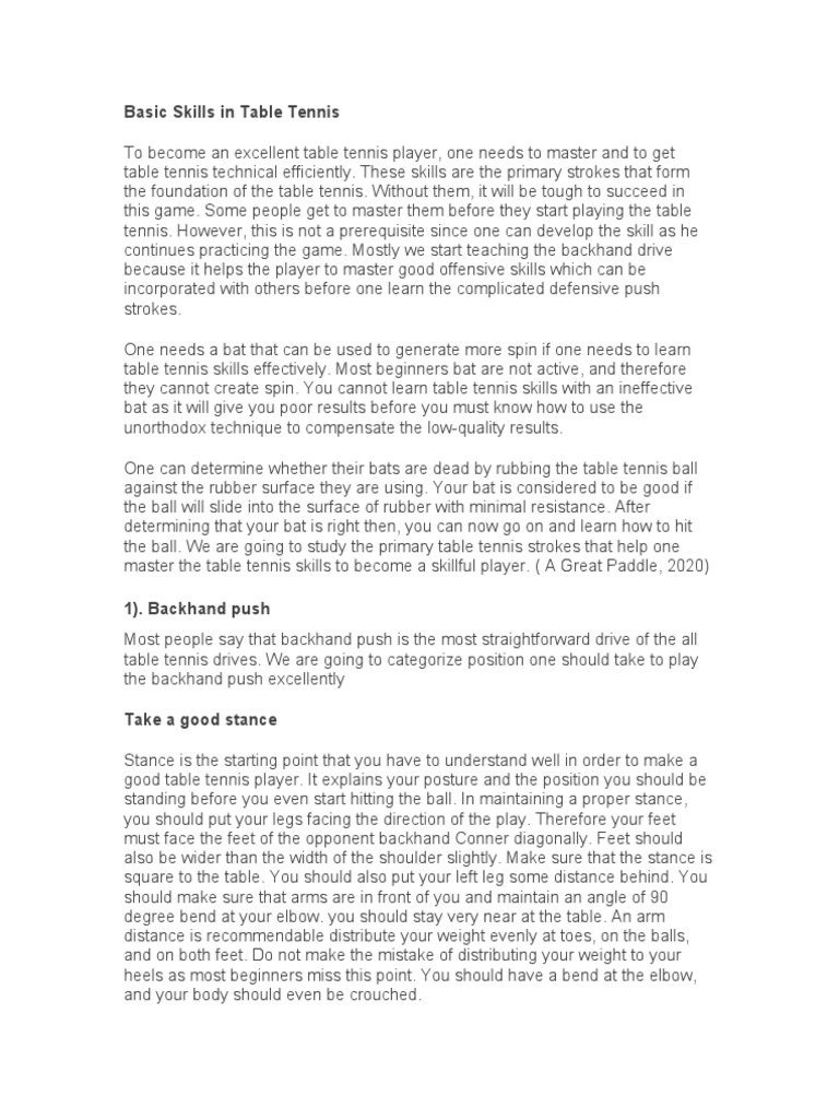 Basic Skills in Table Tennis | PDF | Table Tennis | Foot