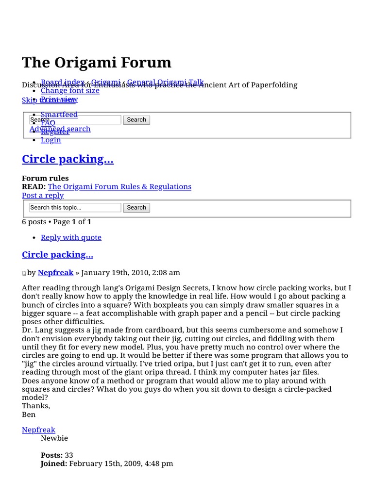 The Origami Forum Circle Packing | PDF | Internet Forum | Origami