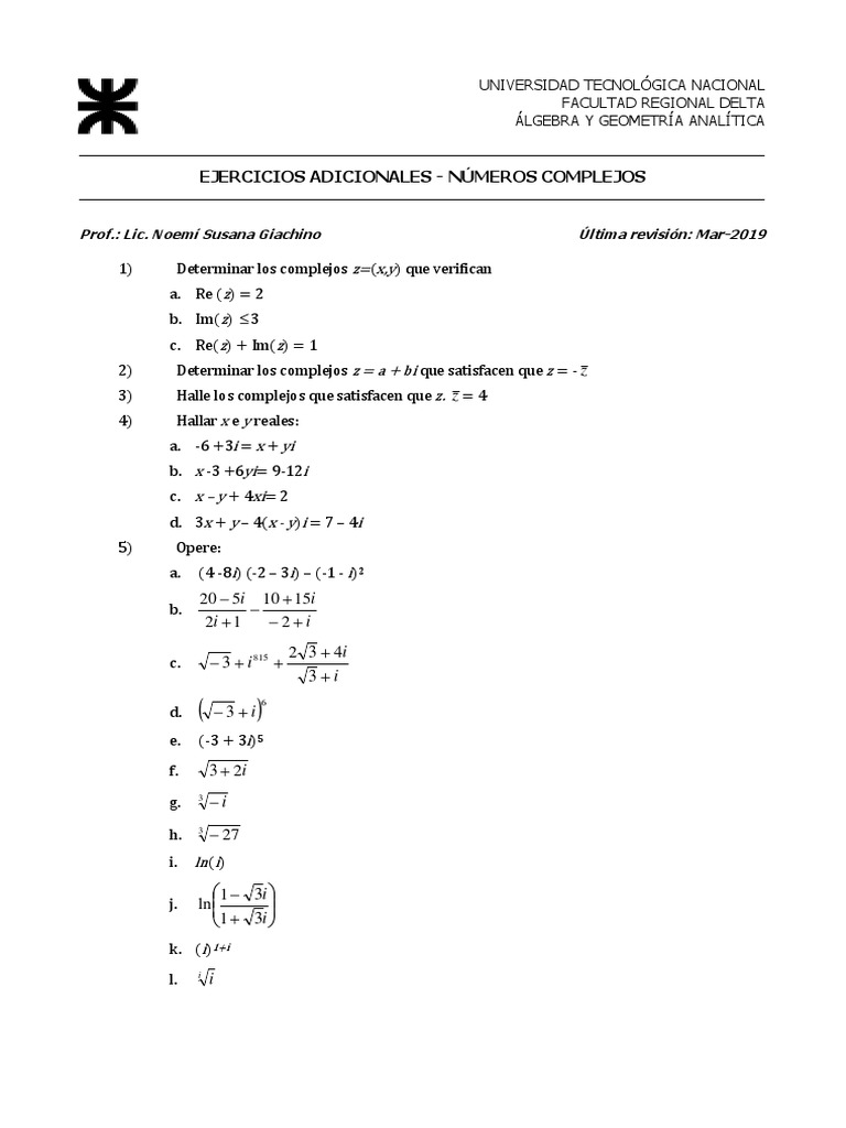 Ejercicios Números Complejos | PDF | Análisis | Geometría