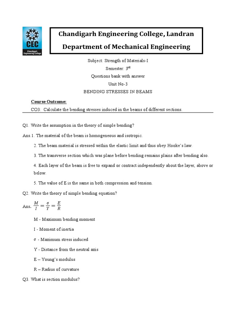 UNIT 3 Questions With Answer | PDF | Bending | Beam (Structure)