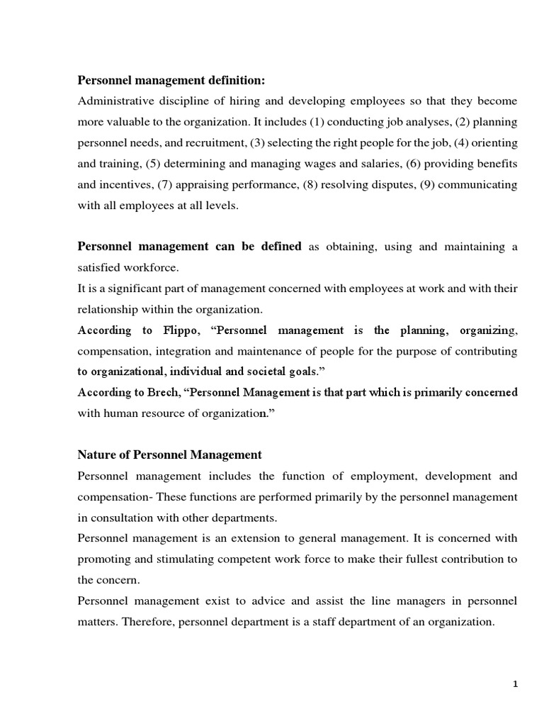 Personnel Management Definition | PDF | Human Resource Management | Goal