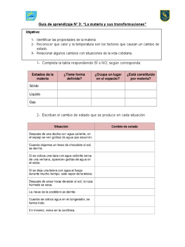 Guía de Aprendizaje N°3 La Materia y Sus Transformaciones | PDF