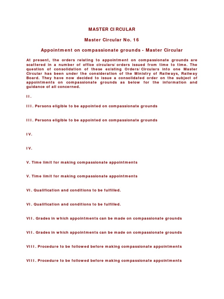 Master Circular Master Circular No. 16 Appointment On Compassionate ...