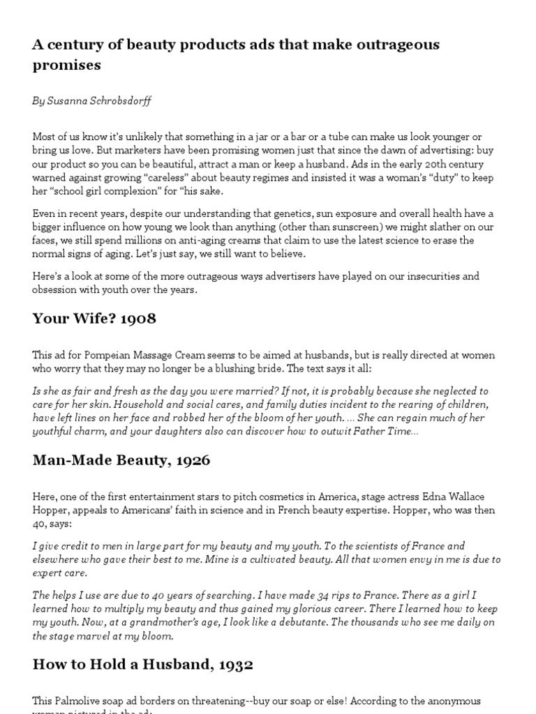 A Century of Beauty Products Ads That Make Outrageous Promises | PDF ...