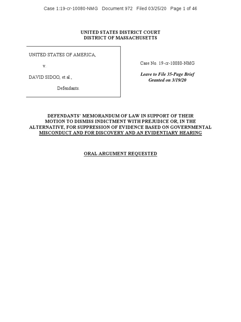 Lori Loughlin Et Al. Motion To Dismiss | PDF | Discovery (Law) | Justice