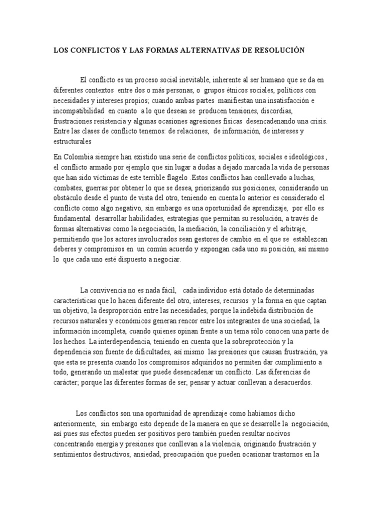 Los Conflictos y Las Formas Alternativas de Resolución | PDF | Conflicto (proceso) | Mediación