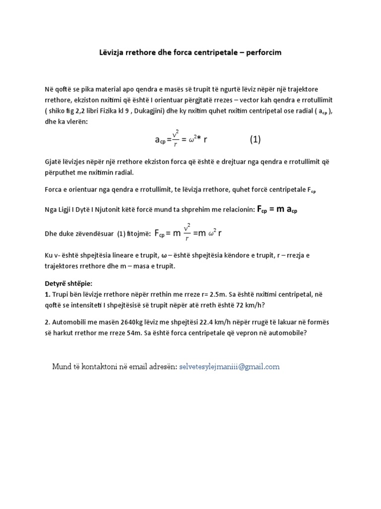Lëvizja Rrethore Dhe Forca Centripetale - Ora 3 | PDF