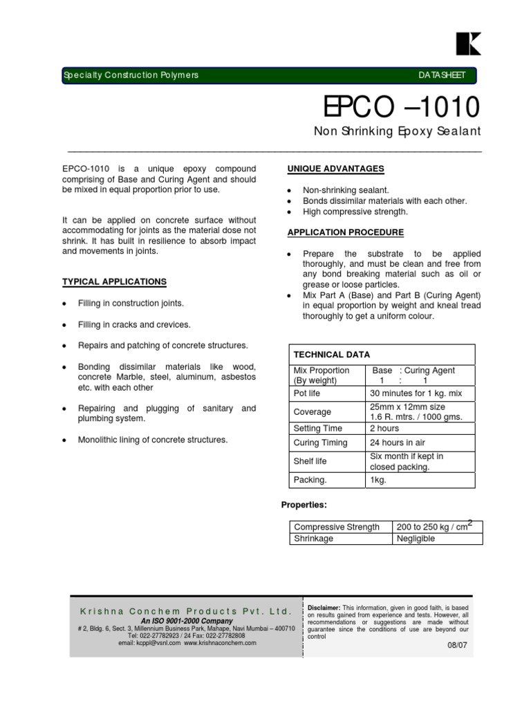 Epco 1010 | PDF | Concrete | Building Materials