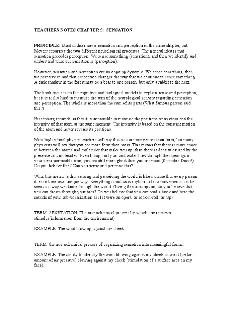 Teachers Note Chapter 5 | PDF | Hearing | Taste