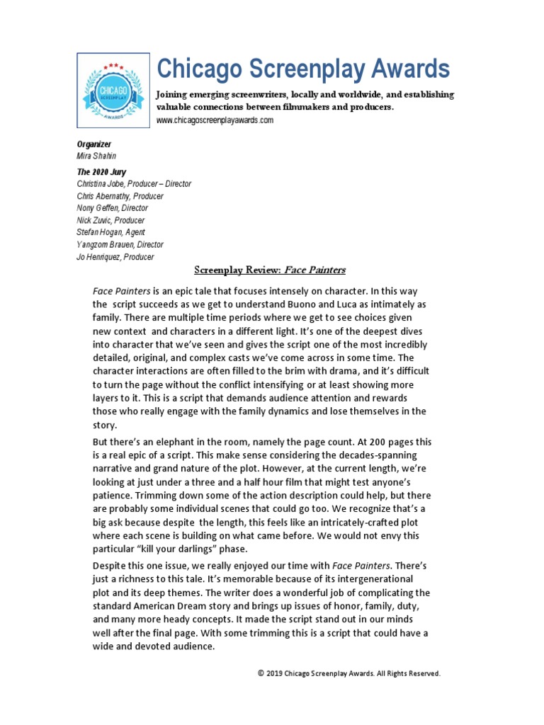 Chicago Screenplay Awards, Review | PDF | Screenplay