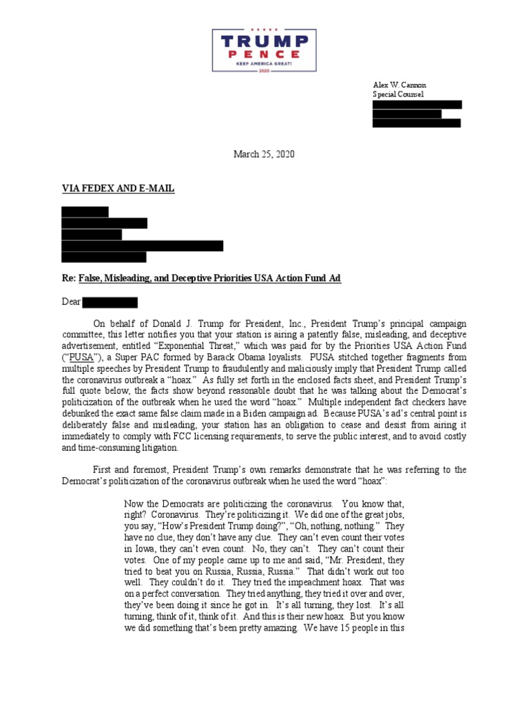 Redacted PUSA Letter | PDF | Donald Trump | American Government