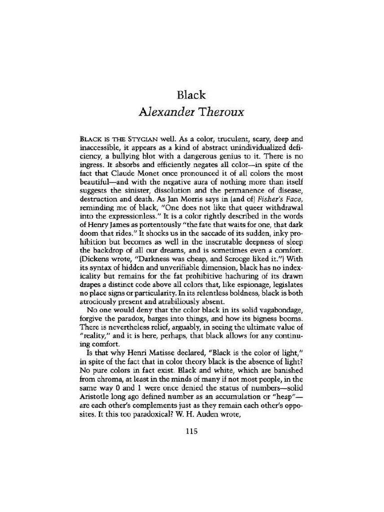 Black, by Alexander Theroux PDF | PDF