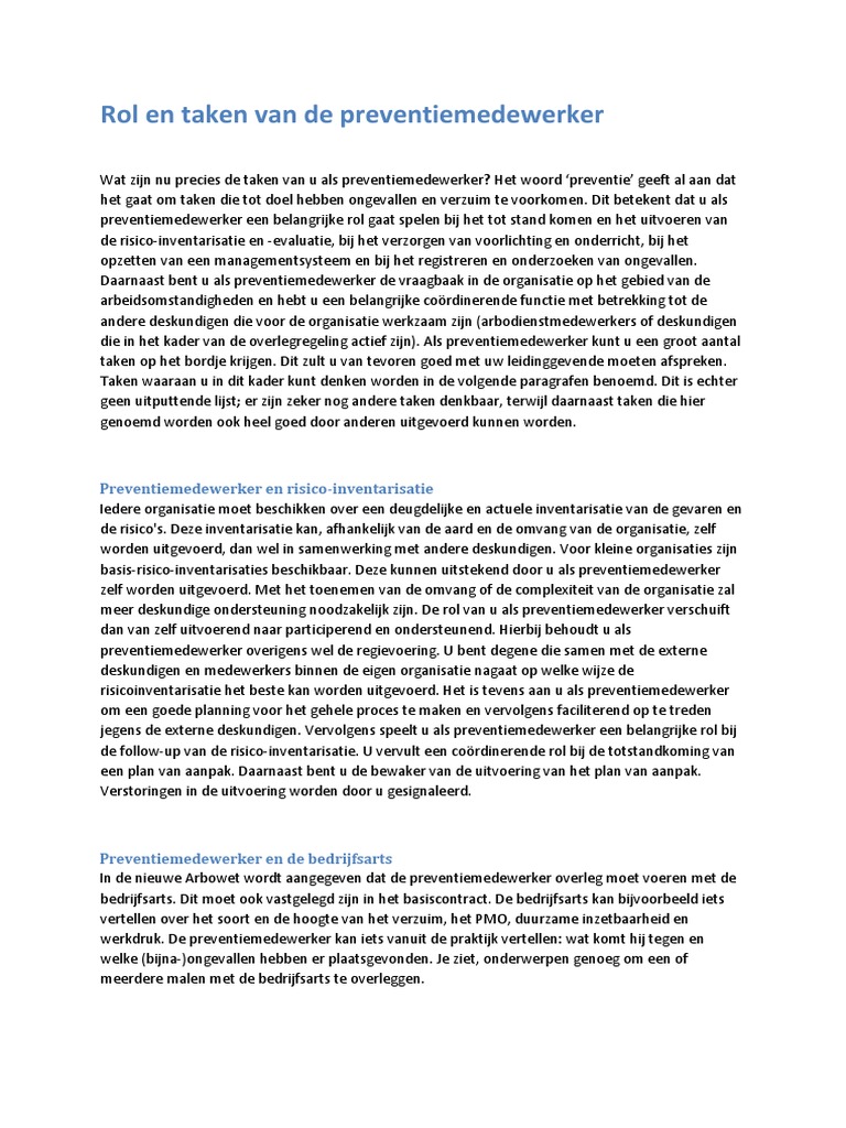 Rol Preventiemedewerker | PDF