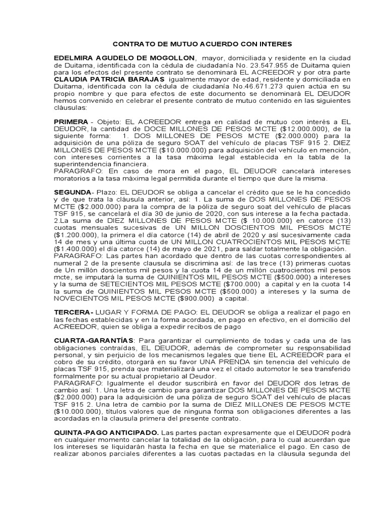 Contrato de Mutuo Con Interes | PDF | Pagos | Pagaré