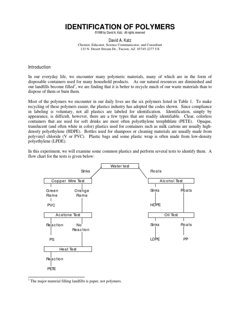 Identification of Polymers: David A. Katz | PDF | Science & Mathematics