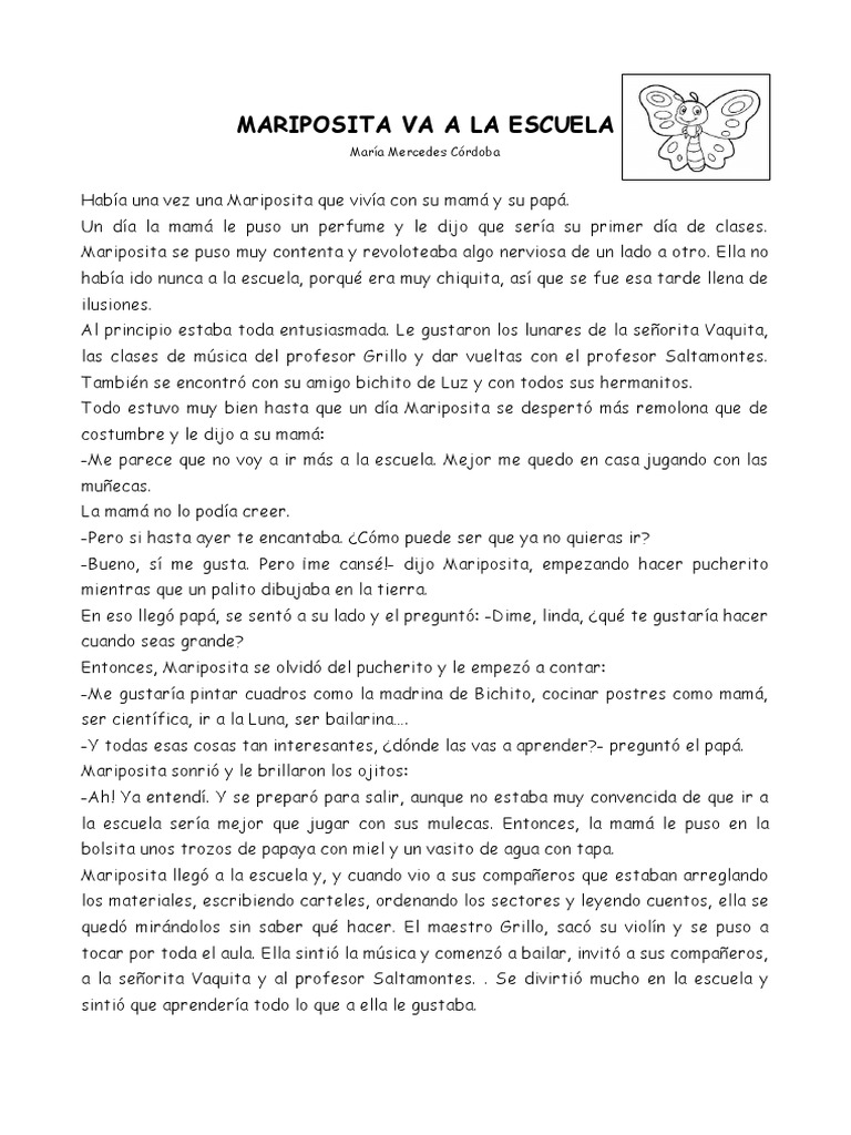 Mariposita y su primer día en la escuela | PDF