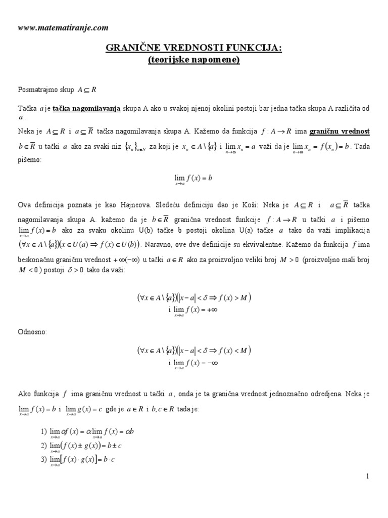 Granicne Vrednosti Funkcija Teorija | PDF