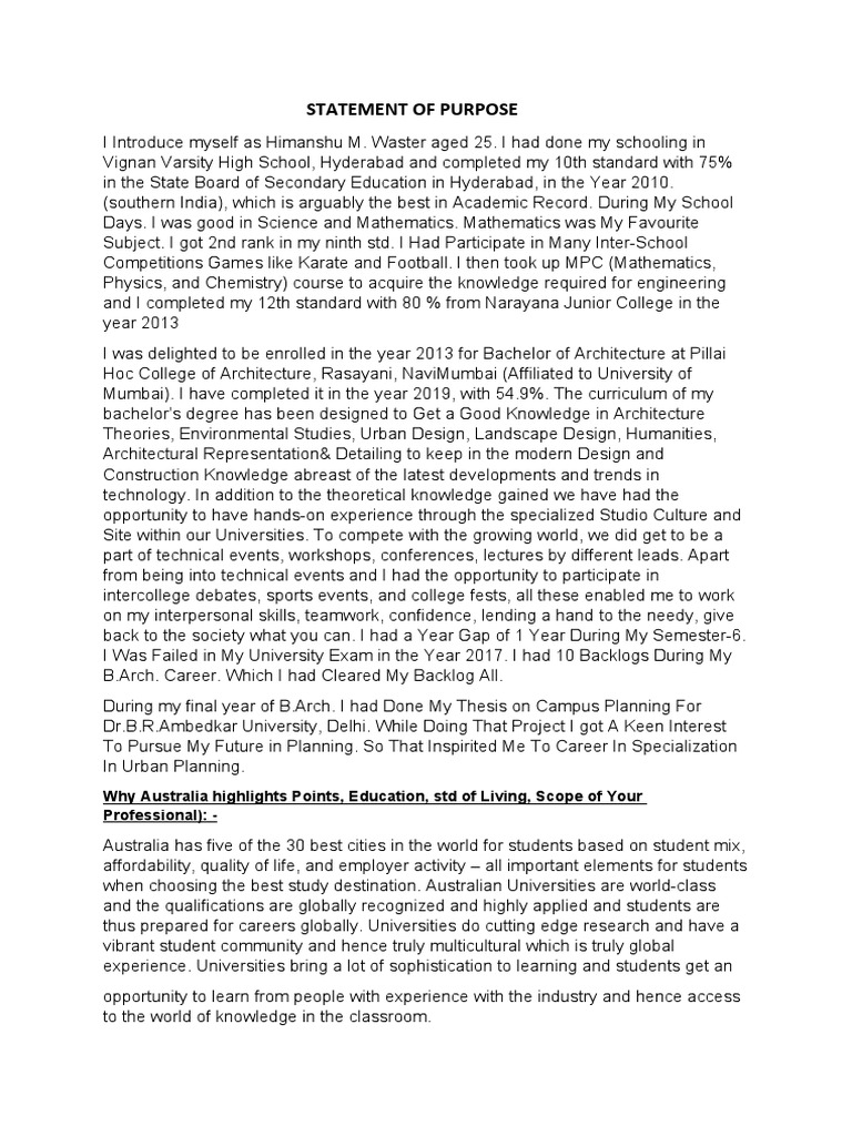 Sop Draft Utas Final-2 | PDF | Learning | Teaching And Learning