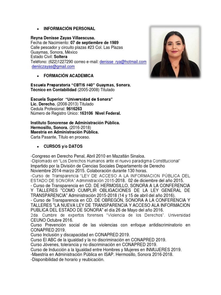 CV Denisse Zayas | PDF | Sonora | Gobierno