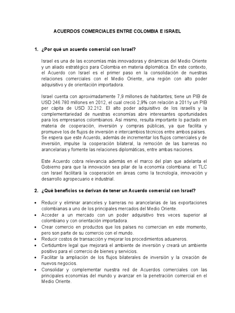 Acuerdos Comerciales Entre Colombia e Israel | PDF | Tratado de Libre Comercio Norteamericano ...