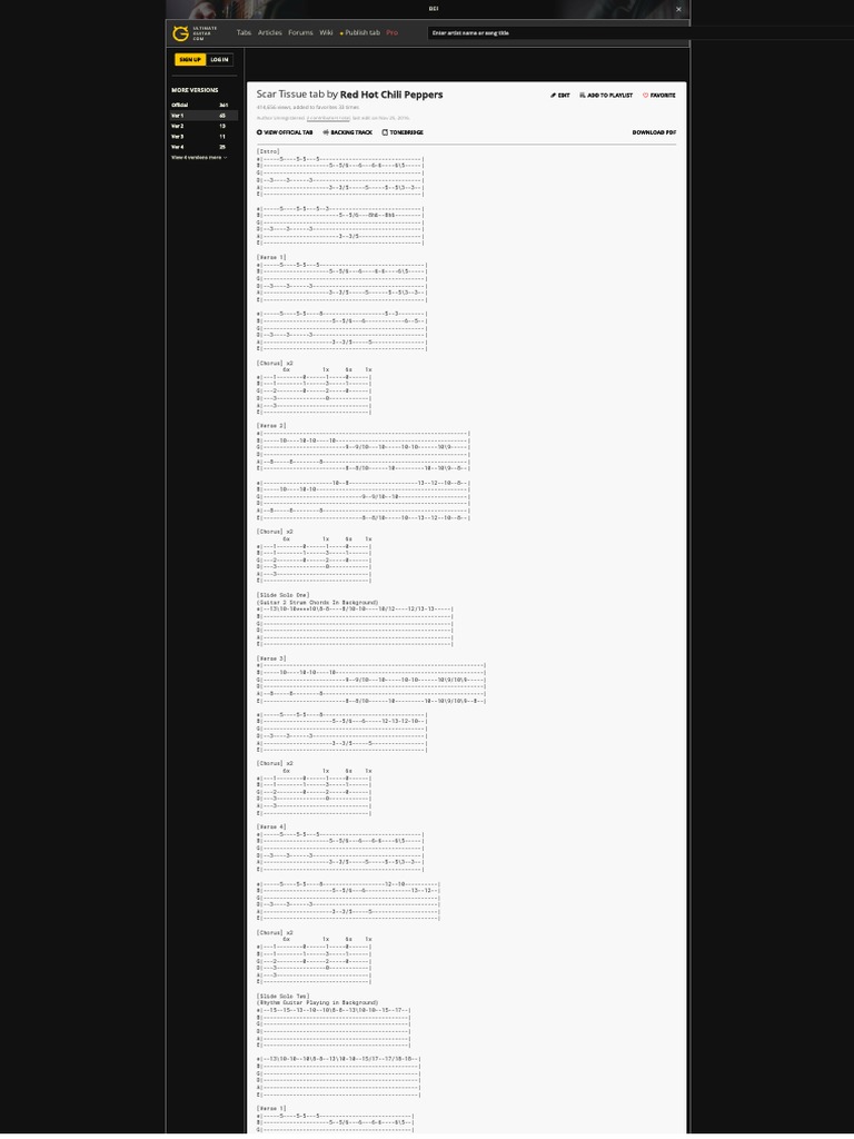 Scar Tissue Tab by Red Hot Chili Peppers @ | PDF | Song Structure ...