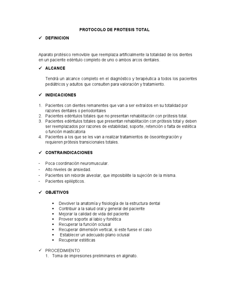 Protocolo de Protesis Total | PDF | Dentadura postiza | Boca