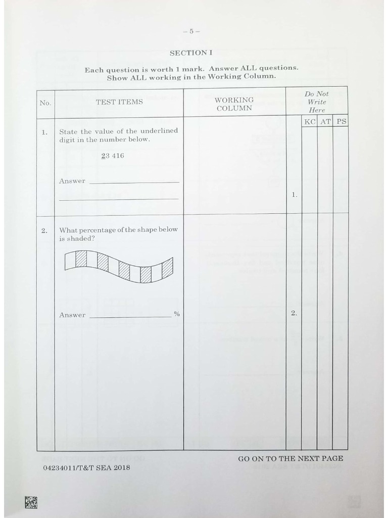 SEA Past Paper 2018 | PDF