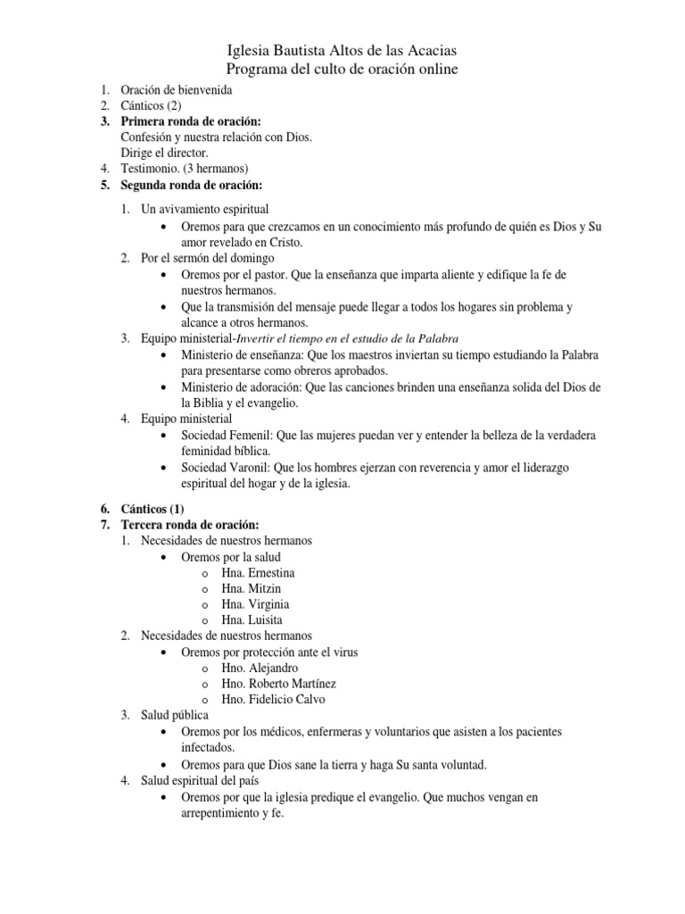Programa Del Culto de Oración Online | PDF | Oración | Religiones mediterráneas antiguas